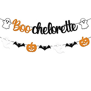 Halloween Boochelorette Banner Ghost Pumpkin Bat Theme for Bachelorette Wedding Bridal Shower Engagement Party Glitter Decorations Supplies