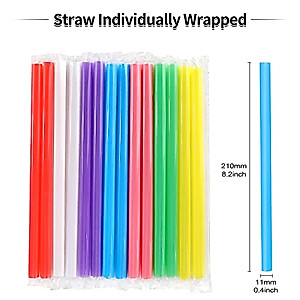 [100 Pcs] Boba Smoothie Individually Wrapped Straws - Jumbo Large Plastic Disposable Bubble Tea Milkshake Colorful Drinking Straws(8.2" long and 0.43" Diameter)