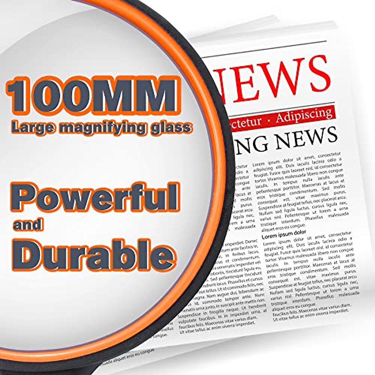 Dicfeos Magnifying Glass 10X Handheld Reading Magnifier with Cleaning Cloth-100MM Large Magnifying Lens with Non-Slip Soft Handle for Seniors Book Newspaper Reading and Kids Nature Hobby Exploration