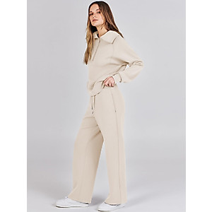 Prinbara Women 2 Piece Outfits Lounge Sets 2024 Winter Oversized Sweatshirt Wide Leg Pant Casual Matching Sweat Set Tracksuit Apricot Small