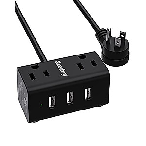 Power Strip with USB, Superdanny Mini Portable Desktop Charging Station with 2 Widely Outlets 3 USB Ports, 4ft Flat Plug Extension Cord, Travel Essentials, Cruise Compliant, for Home Office, Black