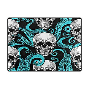 ALAZA Blue Octopus Kraken Sugar Skull Area Rug Rugs for Living Room Bedroom 7' x 5'
