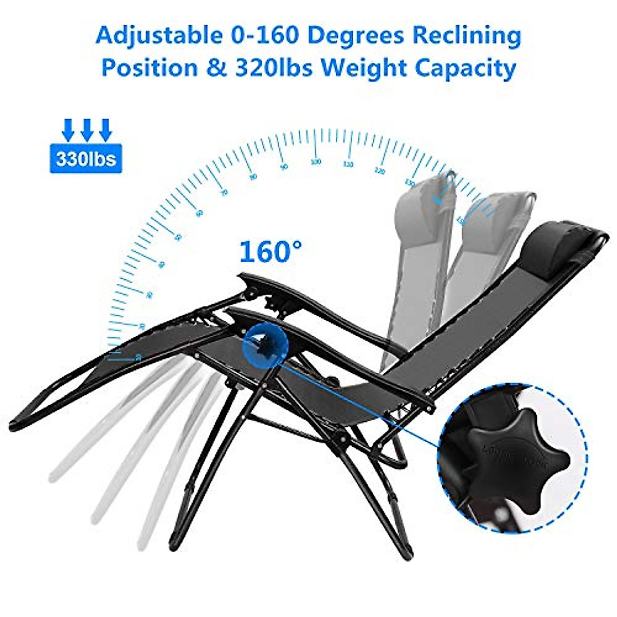 Zero Gravity Chair Adjustable Patio Lounge Chairs TeqHome Set of 2 with Pillow Beach Pool Outdoor Folding Reclining Chair with Cup Holder-Black