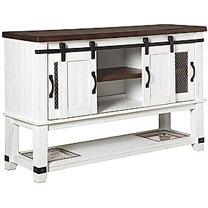Signature Design by Ashley Valebeck Farmhouse -Dining Room Server or Buffet, White & Brown & Valebeck Farmhouse Rectangular Extension Dining Table, Fits up to 8, White & Brown