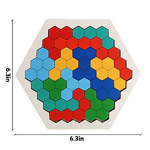 Skrtuan Wooden Blocks Puzzle for Kid Adults Brain Teaser Hexagon Puzzles Games Toy Shape Pattern Block Tangram Geometry Logic IQ STEM Montessori Educational Gift for All Ages Boys Girls Challenge