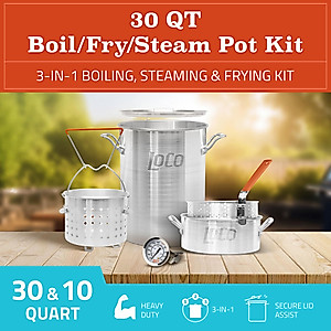 LoCo Cookers Deep Fryer Basket Pot Kit, Aluminum Circular Pots, 30 Qt, Silver