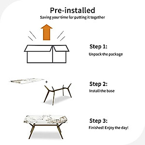 HERNEST 63" White Sintered Stone Dining Room Table for 4-6, Modern Heavy Duty Dining Table with Marble Texture Table Top and Golden Stainless Steel Legs Minimalist Kitchen Table for Living Room