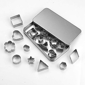KSPOWWIN 27PCS Mini Cookie Cutters, Geometric Shapes Metal Cookie Biscuit Cutter Set, Star Flower Hexagon Round Heart Square Triangle Oval Stainless Steel Cutter for Baking