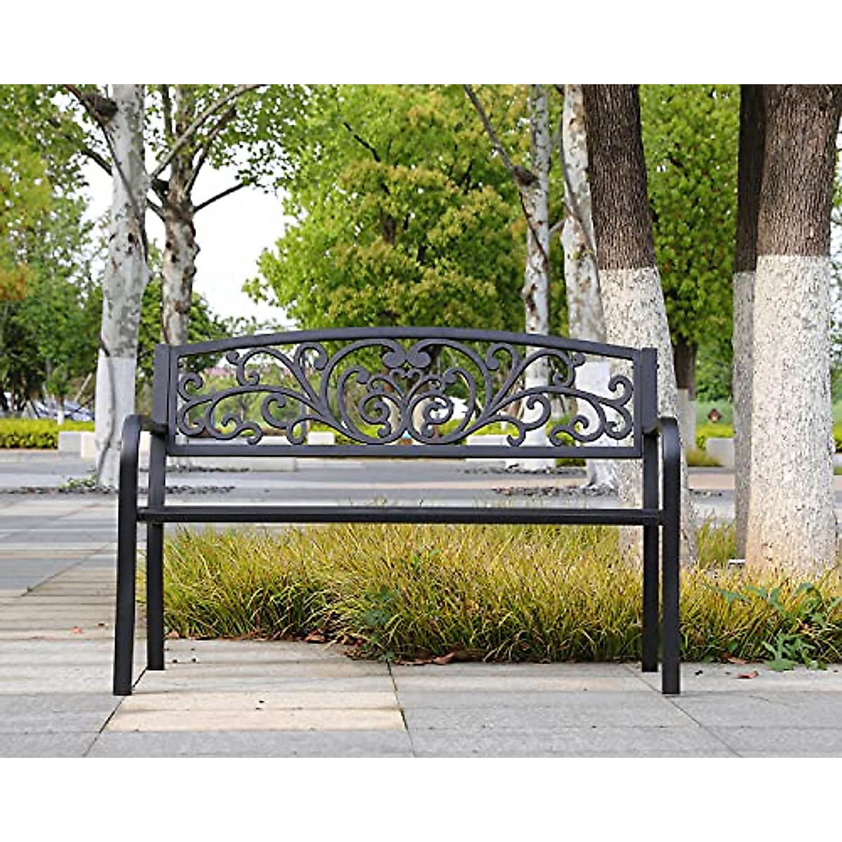 FDW 50in Garden Bench,Powder-Coat Steel Outdoor Benches,500LB Capacity Patio Bench Outdoor Benches for Porch,Garden, Park,Backyard