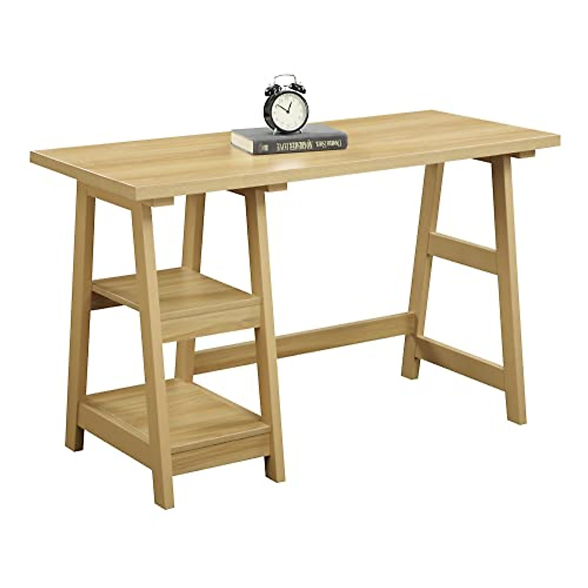 Convenience Concepts Designs2Go Trestle Desk with Shelves, Light Oak