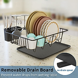 PINNIYOU Dish Drying Rack, Dish Rack with Drainboard and Utensil Holder for Kitchen Counter Cabinet, Black