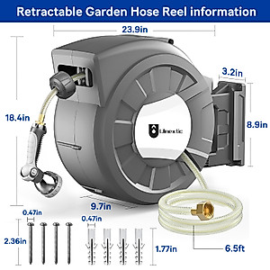 Retractable Garden Hose Reel, 1/2 in x 100 ft Wall Mounted Hose Reel, 10-Pattern Spray Nozzle, Any Length Lock/Slow Return System/Wall Mounted/180°Swivel Bracket