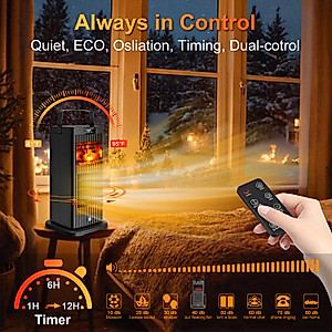 Space Heater, 2024 Small Space Heaters for Indoor Use, Oscillating Electric Heater with Infrared Sensor & 3D Flame Effect as Mini Fireplace, 1500W ECO Portable Heater for Office/Bedroom/Home/Garage