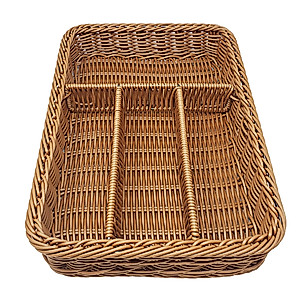 KOVOT Poly-Wicker Divided Basket Tray For Storage, Food or Cutlery, Drawer Insert Compartment Organizer Woven Polypropylene - 14"L x 10"D x 2"H