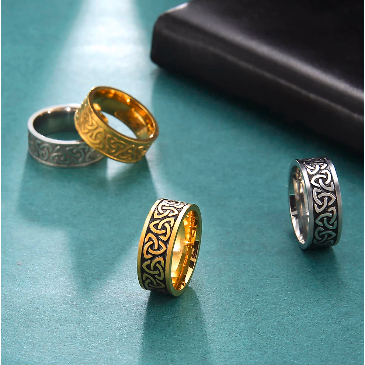 SIPURIS Celtic Trinity Knot Ring Witches Knot Irish Triquetra Knot Spinner Ring Stainless Steel Nordic Viking Ring Band Jewelry for Men,Women (10, Sliver2)