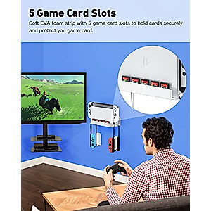 ZAONOOL Wall Mount for Nintendo Switch and Switch OLED, Metal Wall Mount Kit Shelf Stand Accessories with 5 Game Card Holders and 4 Joy Con Hanger, Safely Store Switch Console Near or Behind TV, White