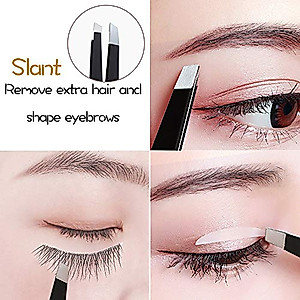 Ithyes Complete Tweezer Set 2 PCS Slant Tip Tweezer Stainless Steel Tweezers Eyebrow Trimmer Scissor for Shape Precision Ingrown Hair Nose Hair Blackhead Tick Remover,Black