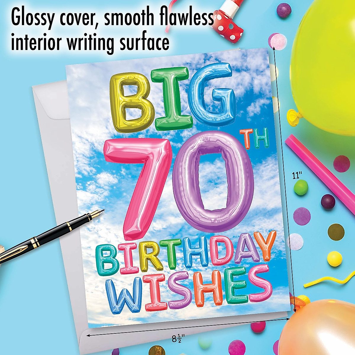 The Best Card Company - 70th Jumbo Birthday Greeting Card (8.5 x 11 Inch) - 70 Years Old Celebration, From All of Us (Not 3D or Layered) - Inflated Messages Milestones 70 J5651EMBG-US