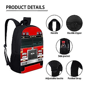 AFPANQZ Fire Truck Design Backpack for Elementary School Kids Cute Rucksack Lightweight School Bags Bookbags Backpacking Soft Daypack Daily Pack