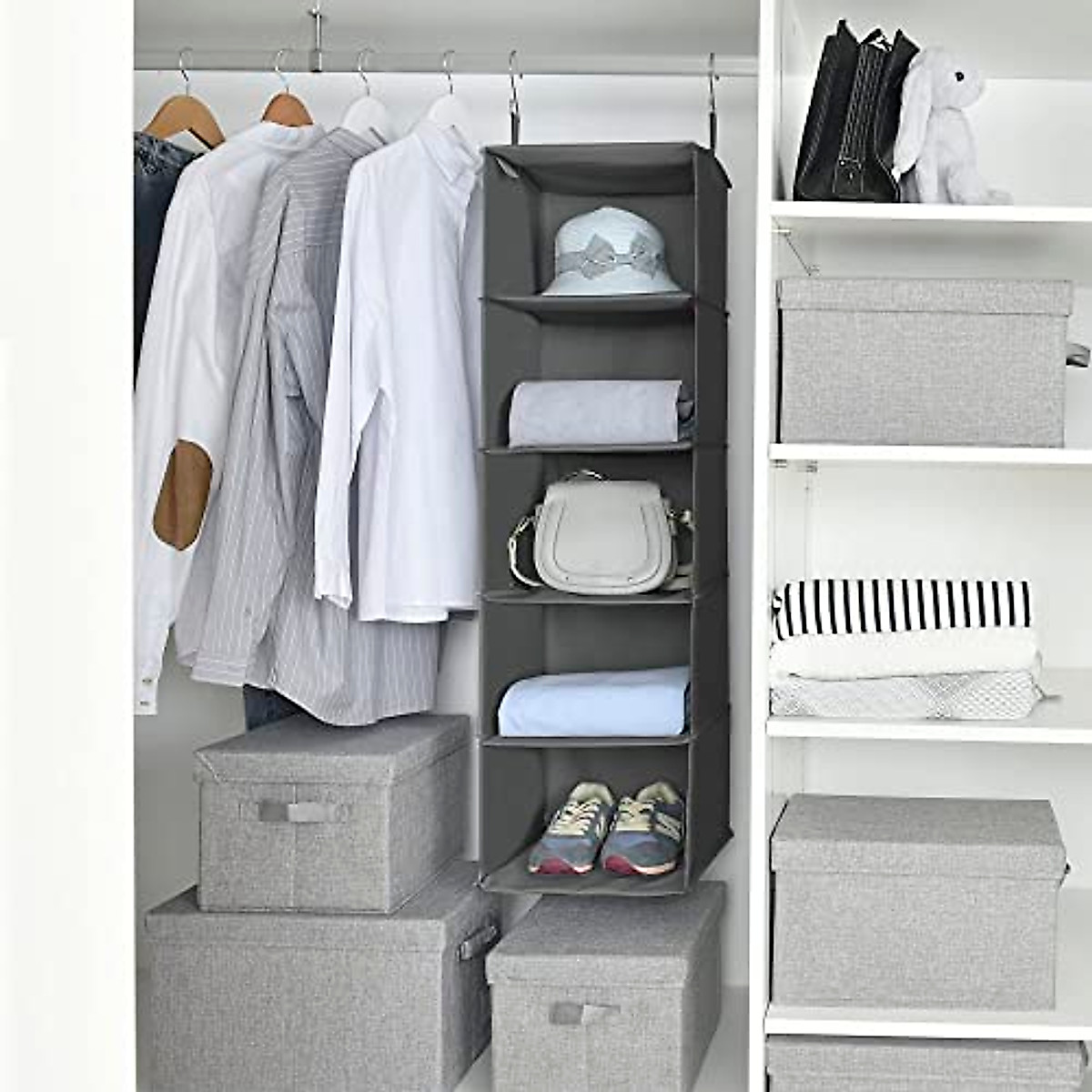 GRANNY SAYS 5-Shelf Hanging Closet Organizers and Storage, Hanging Shelves for Closet Storage, Collapsible Hanging Shelf Organizer for Clothes Organization, Dark Gray, 12 ¼" D X 12 ¼" W X 45 ½" H