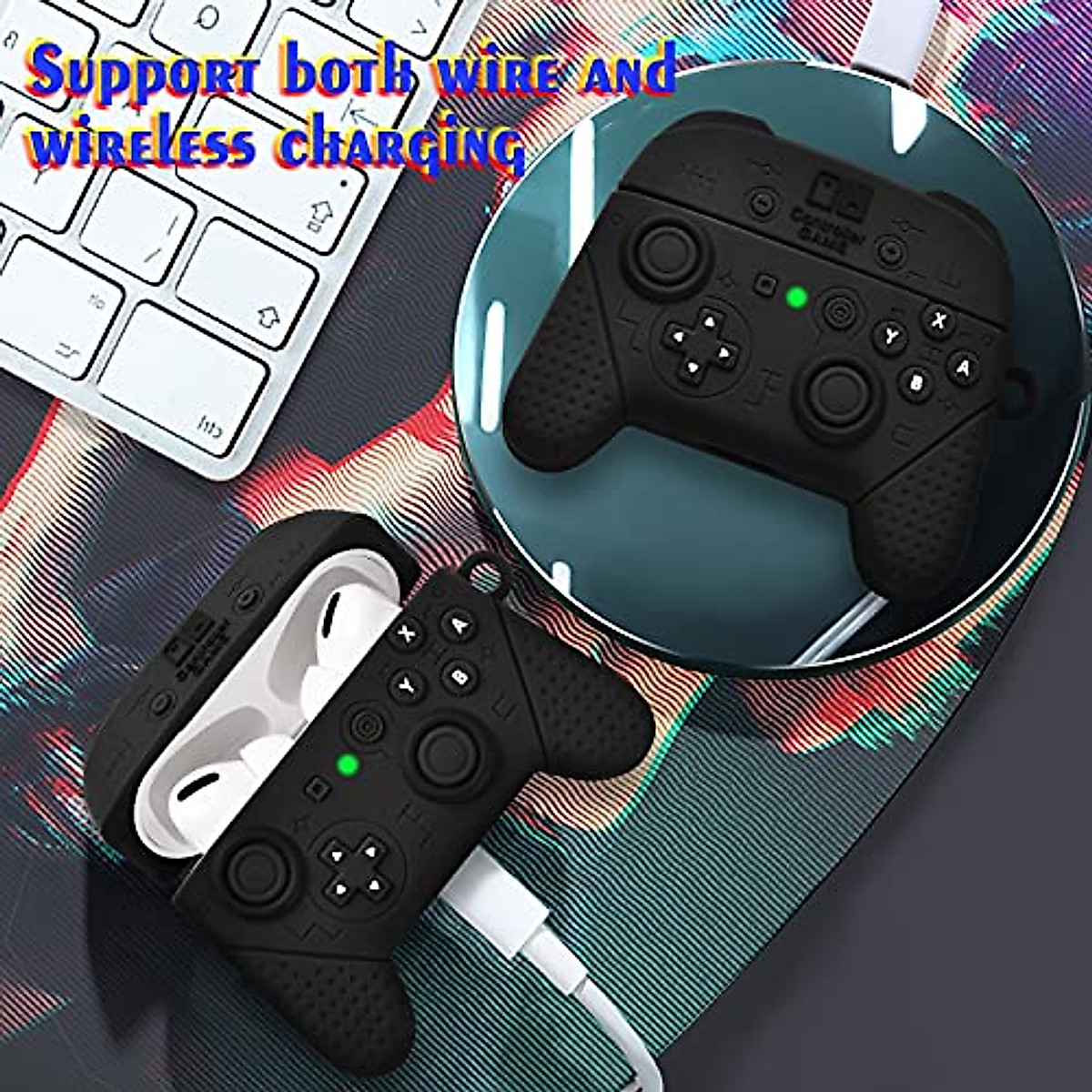 AIRSPO AirPods Pro Case 3D Cute Cartoon Silicone AirPod Pro Case Cover Funny Game Controller Protective Skin for AirPods Pro with Keychain for Girl Boys Teens（Black）
