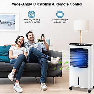 PETSITE Portable Evaporative Air Cooler, 3-in-1 Oscillation Cooling Fan with Remote Control, 2 Ice Packs, Humidifying, 3 Speeds, 7.5H Timer, Personal Swamp Cooler for Bedroom Home Office Garage