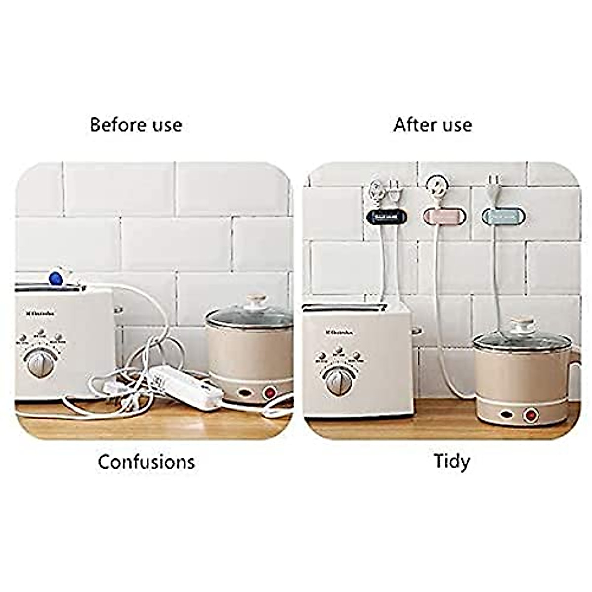 4-Piece Plug self-Adhesive Hook - Wire Holder Wire Storage Device for Home and Office Cables (Dark Blue, Light Blue, Gray, Pink)