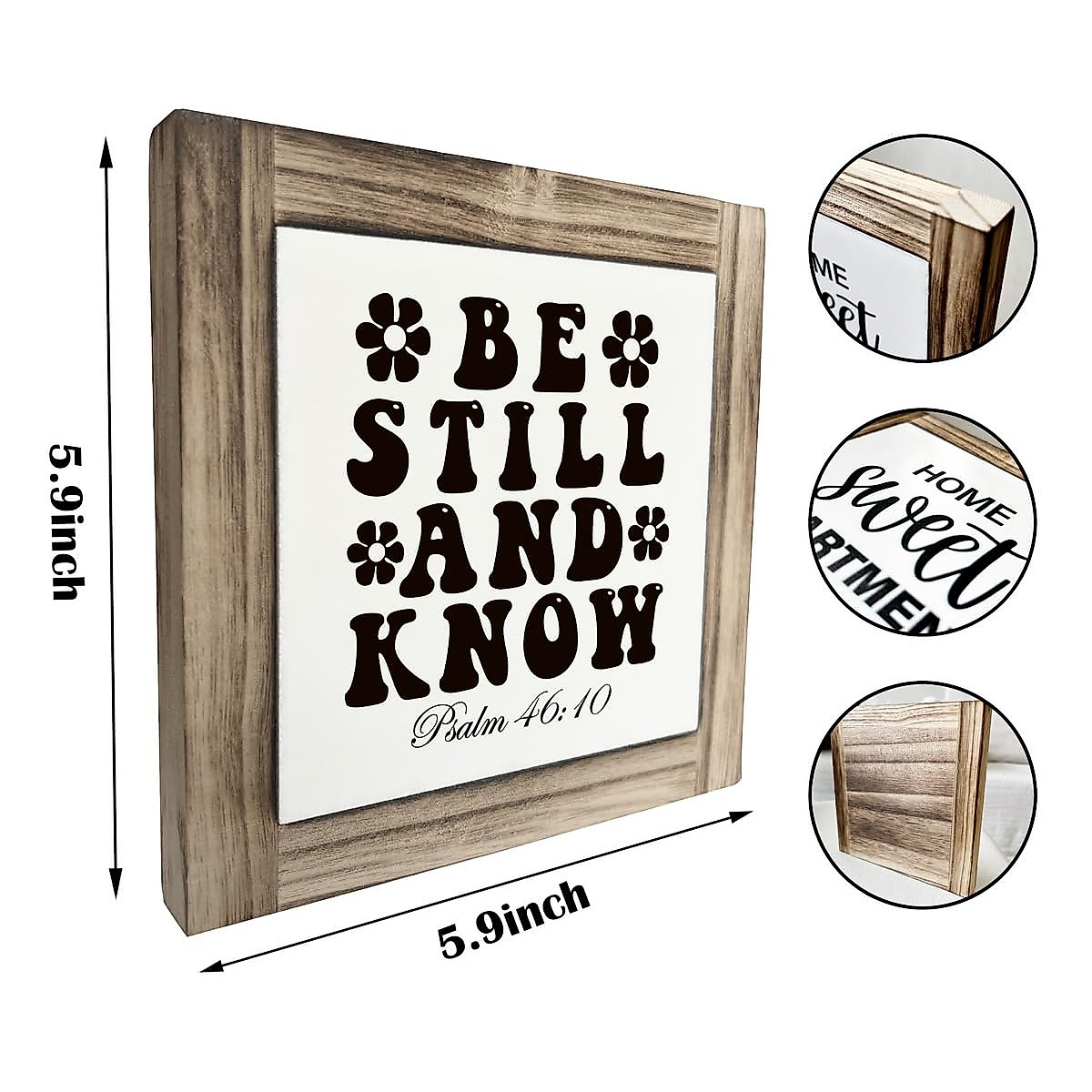 Christian Sign, Box Wood Plaques Desk Décor, Box Signs with Quotes, Tabletop Decor, Religious Home Decor, Bible Verse and Encouragement Spiritual Gifts, Be Still and Know Sign - Psalm 46:10