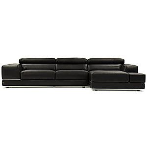 Zuri Furniture Encore 122" Right-ChaiseModern Sectional - Full Grain Leather in Black
