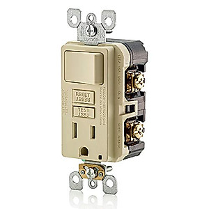 Leviton GFCI Combination Outlet with Switch, 15 Amp, Self Test, Tamper-Resistant with LED Indicator Light, Saves Space, GFSW1-I, Ivory
