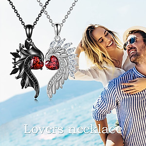 ONEFINITY Angel and Devil Couples Necklace Sterling Silver His and Hers Matching Necklace Heart Symbol of Love Pendant Couples Jewelry Gifts for Couple Her Him