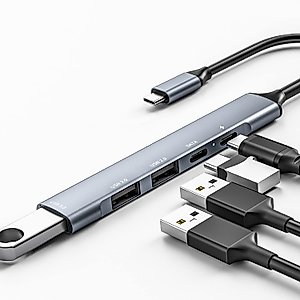 USB C to USB Hub 5 Ports, Thunderbolt 3 to USB 3.0 Hub Adapter for MacBook Pro/Air 2020/2019, iPad Pro, Dell, Chromebook,USB Type C to USB Adapter with USB 3.0,USB 2.0,Charging Port,Data Port