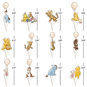 WEECUTES® Winnie Baby Shower Decorations Cupcake Toppers Classic Pooh Cake Decor Party Favors Boys and Girls First Birthday Supplies 48 Pcs