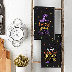 peony man Set of 4 Halloween Kitchen Towels Witch Dish Towels Hocus Pocus Amuck Tea Towels Halloween Hand Towel Drying Cloth for Holiday Kitchen Bathroom Party Supplies, 18" x 26"