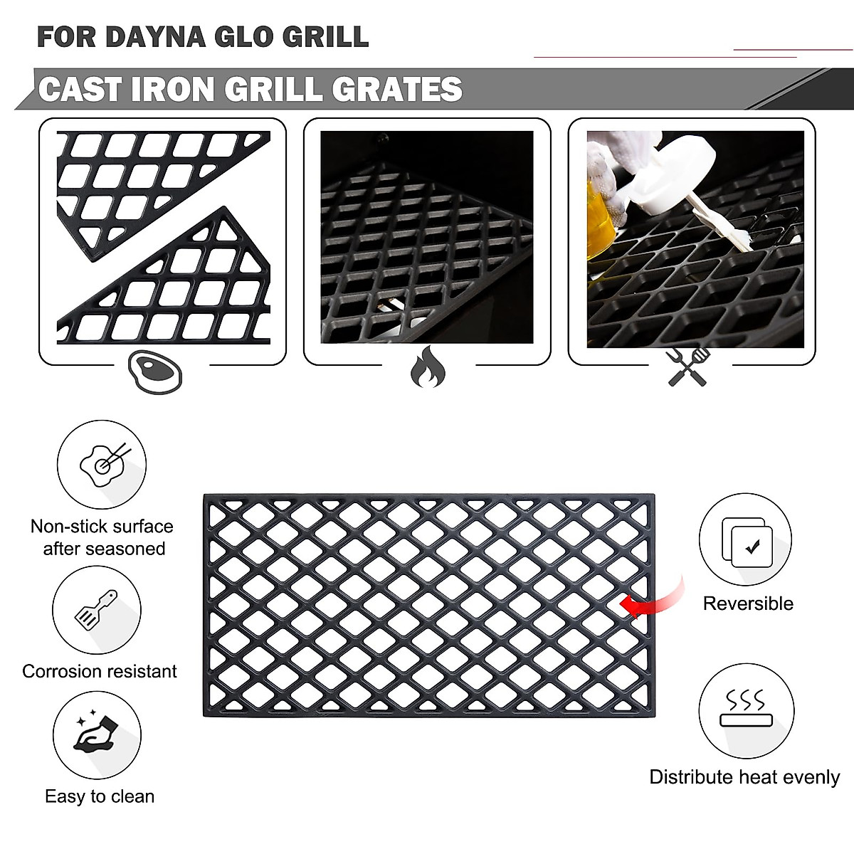 DGH474CRP DGH450CRP Grill Replacement Parts Grates for Dyna Glo Grill Parts DGH483CRP Sear Grill Grate Cooking Grates Dyna Glo Side Searing Grate 70-01-911 DGH485CRP Reversible Cast Iron Grates Parts