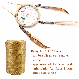Kulay Artificial Deer Sinew Natural Waxed Flat Polyester Thread for Beading, Leather, Tie-dye Crafts and Sewing, Natural Sinue (5-Ply, 300 Yards or 900 Feet)
