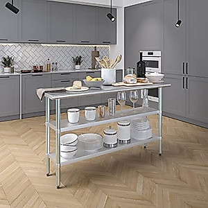 60" Long X 18" Deep Stainless Steel Work Table with 2 Shelves | Metal Food Prep Station | Commercial & Residential NSF Utility Table