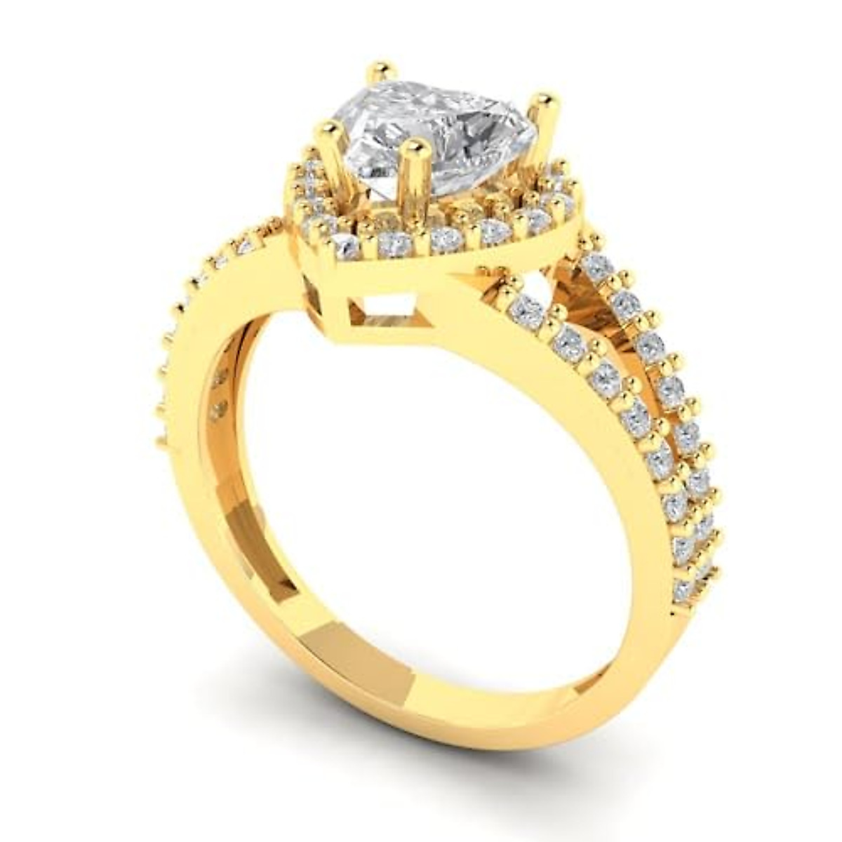 Clara Pucci 1.49 ct Heart Cut Genuine Lab Grown Diamond SI1-SI2 J-K 14K Yellow Gold Halo Bridal Wedding Engagement Designer Ring size 10