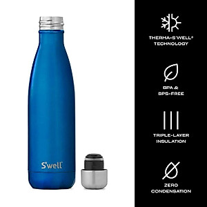 S'well Recycled Stainless Steel Water Bottle 17 Fl ounces Ocean Blue Triple-Layered Vacuum-Insulated Containers Keeps Drinks Cold for 36 Hours and Hot for 18 BPA-Free Perfect for On the Go
