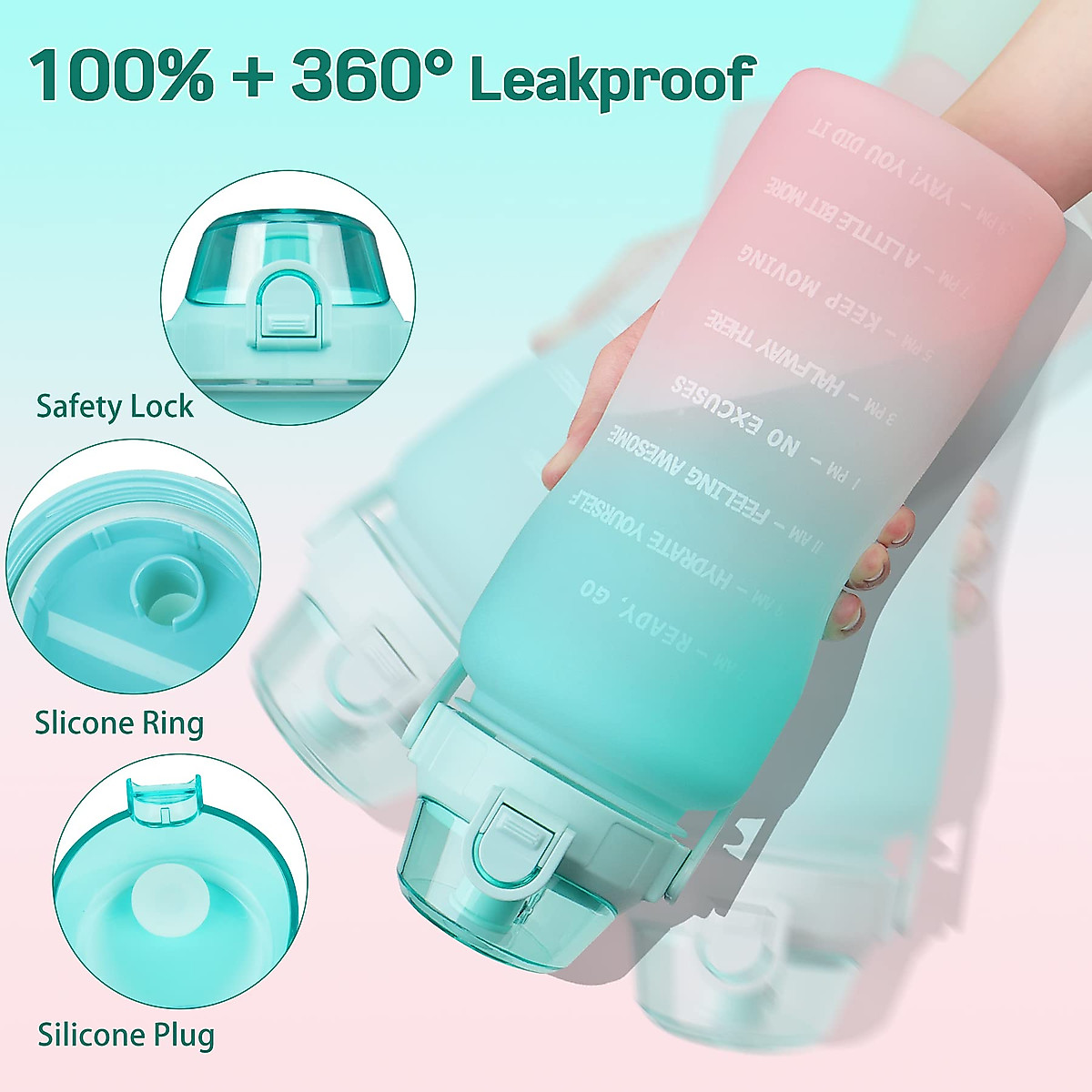 ZOMAKE Half Gallon Water Bottle with Straw & Time Marker - 64 oz Motivational Large Water Jug BPA Free Leakproof Water Bottle Ensure You Drink Enough Water Daily