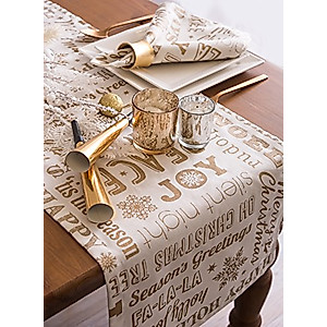 DII Holiday Dining Table Linen Metallic Fabric Kitchen Décor, Christmas Table Runner, 14x108, Gold Holiday Collage