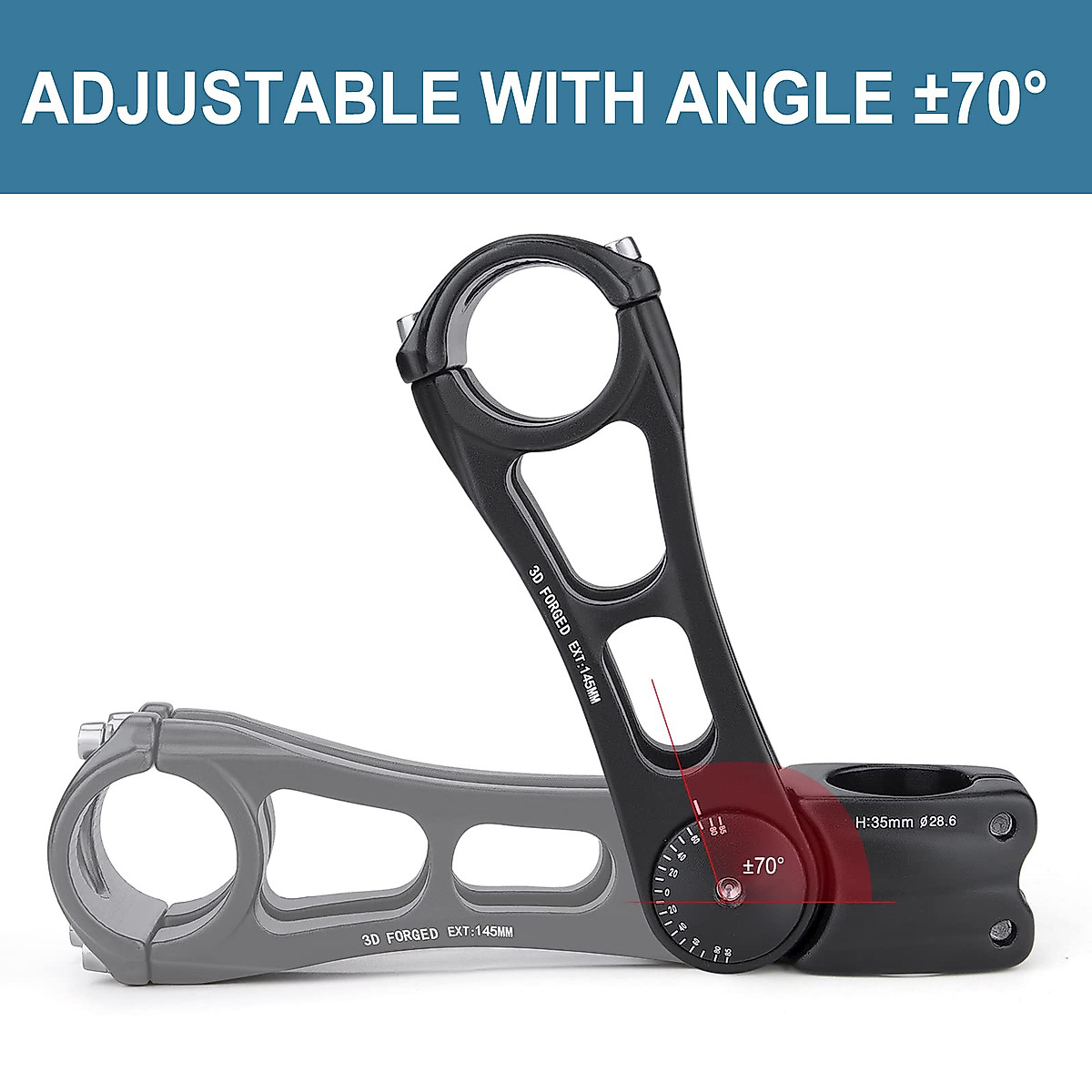 CXWXC Adjustable MTB Stem 31.8mm 85 Degree - 90/110/145mm Bike Stem Riser for Handlebar - Aluminum Alloy Mountain Bike Handlebar Riser Extender for MTB Road City Bike Bicycle (31.8 x 145mm)