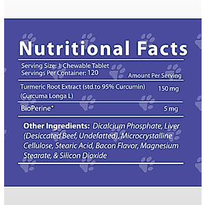 Supplement Anti Inflammatory for Dogs with Turmeric, Hip, and Joint - Dog Arthritis Pain Relief, Support for Mobility & Wellness, USA Made-GMP Certified, Non-GMO, 120 Tablets - Jack & Milo