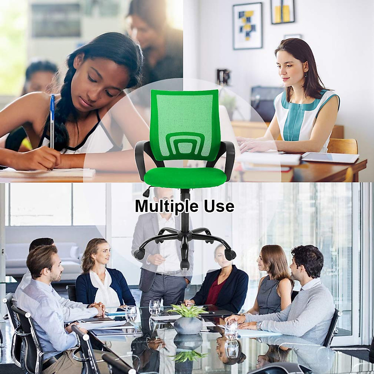 Home Office Chair Ergonomic Computer Chair,Mesh Desk Chair with Lumbar Support& Armrest, Adjustable Executive Office Chairs, Mid Back Task Chair Swivel Rolling Seat for Work, Green