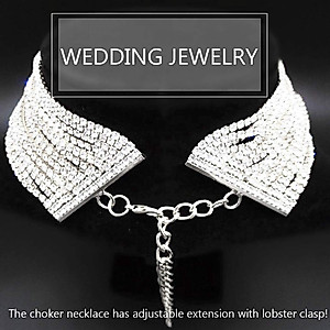 Aukmla Multi Layered Chain Crystal Rhinestone Choker Fully Diamond Statement Necklace Wedding Jewelry for Women