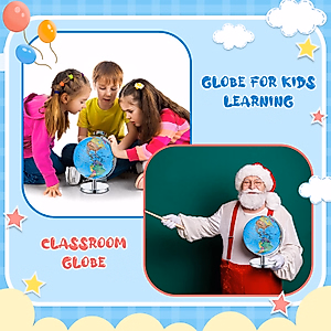 2 Pcs 8.7'' Illuminated World Globe with Stand, World Globe for Kids Learning with Build in Led Night Light, Educational Interactive Globe Lamp Light up Geographic Globes for Home Desk Classroom