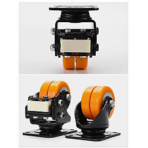 Chair Castors,Swivel Caster Wheels,Yellow Swivel Gate Wheel Polyurethane Plate Caster Fence Hardware,Heavy Duty Double Wheel,Scalable Double Spring Loaded,Secondary Shock Absorption,Plane Bearing,for