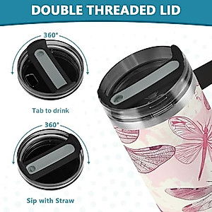 FRCSDIY Beautiful Dragonfly Insulated Tumbler with Handle and Straw Lid,40oz Leakproof Stainless Steel Cup BPA-Free Water Bottle