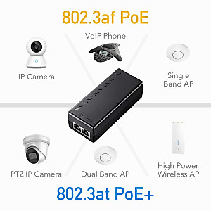 Cudy 30W Gigabit PoE+ Injector Adapter, IEEE 802.3 at and IEEE 802.3 af Compliant, up to 100 Meters (328 Feet), 10/100/1000Mbps RJ-45, Plug and Play, POE150