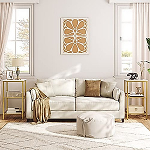 HOOBRO Side Table, 3-Tier End Telephone Table with Adjustable Mesh Shelves, for Office Hallway or Living Room, Modern Look Accent Furniture, Tall and Narrow, White and Gold DW01DH01G1